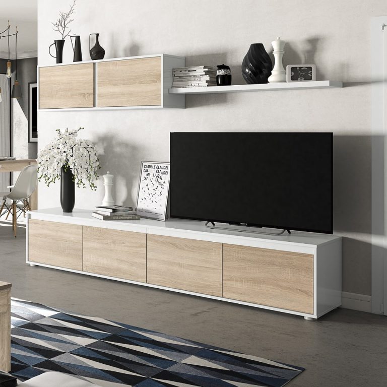 Juego de salón: muebles horizontales con puerta, módulo cuadrado con ...