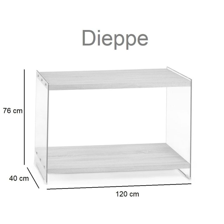 Mesa recibidor, balda color roble, laterales de cristal - Dieppe - MEBLERO