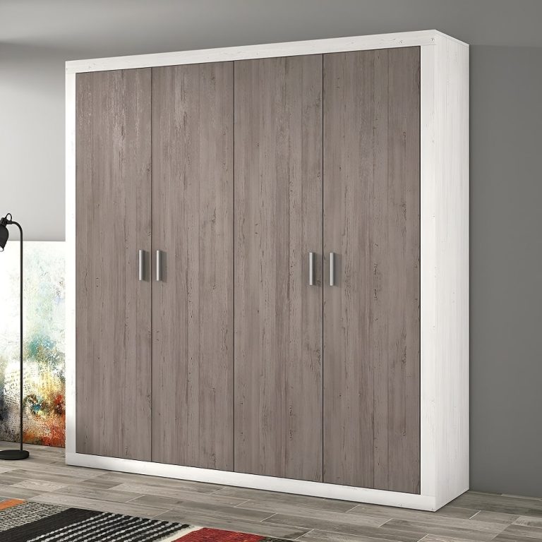 Armario grande 4 puertas batientes, ancho 196 cm, 2 barras de colgar, 2 ...