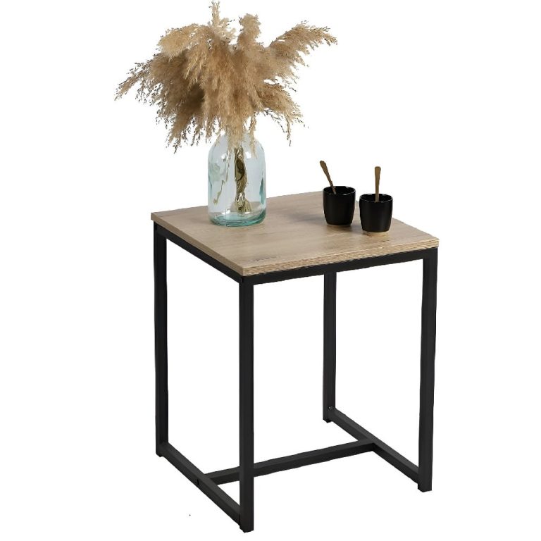 Mesa auxiliar cuadrada 40 x 40 cm, soportes metálicos abiertos, roble ...