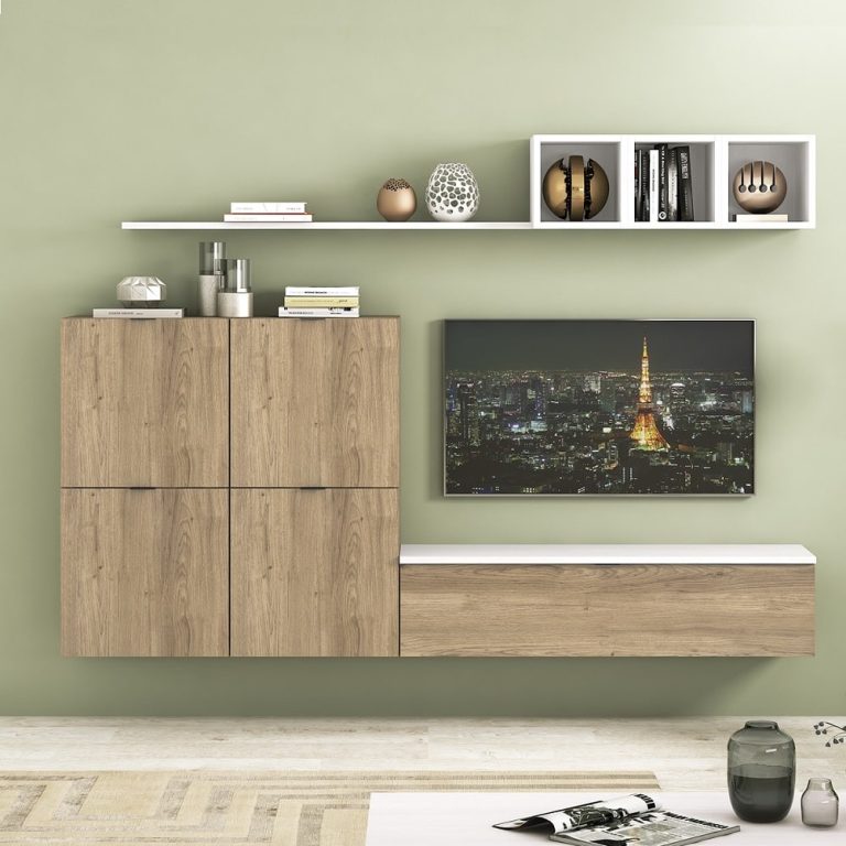 Set salón mueble horizontal 1 puerta, 4 cuadrados, 3 cubos, balda