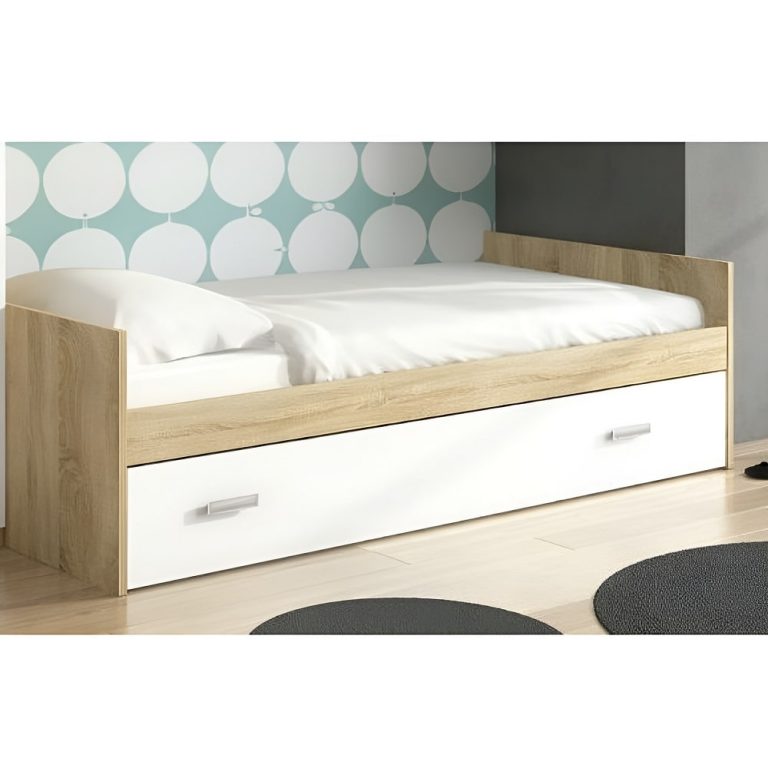 Cama compacta nido, 2 cajones, 90 x 190 + 90 x 180, blanco-roble