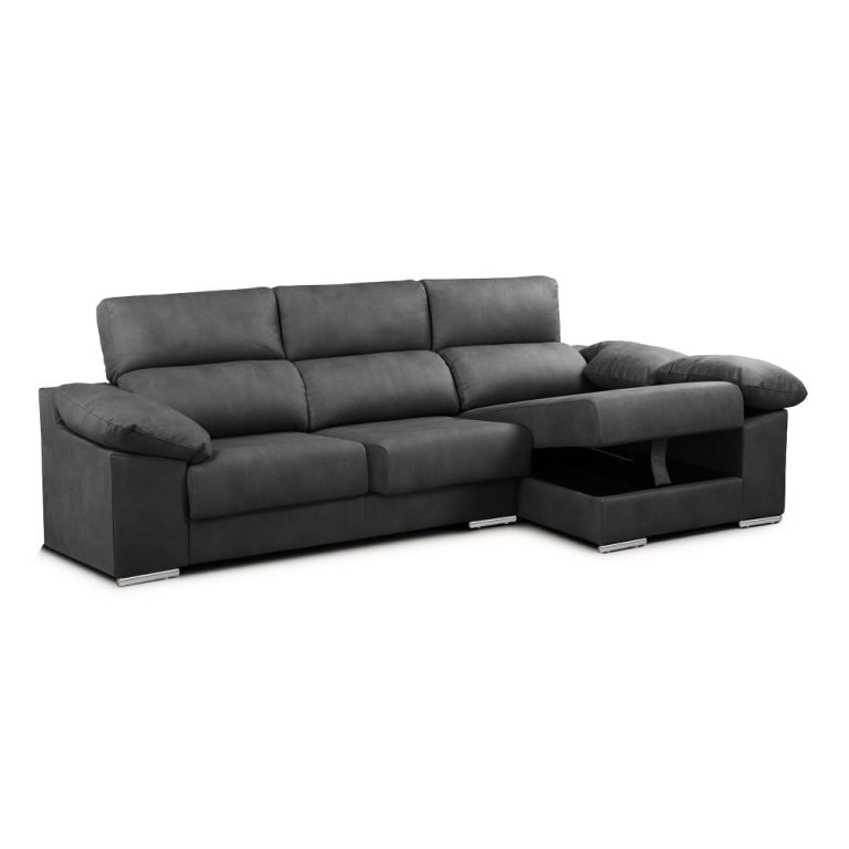 Sofá chaise longue 3 plazas deslizante cabezales reclinables arcón